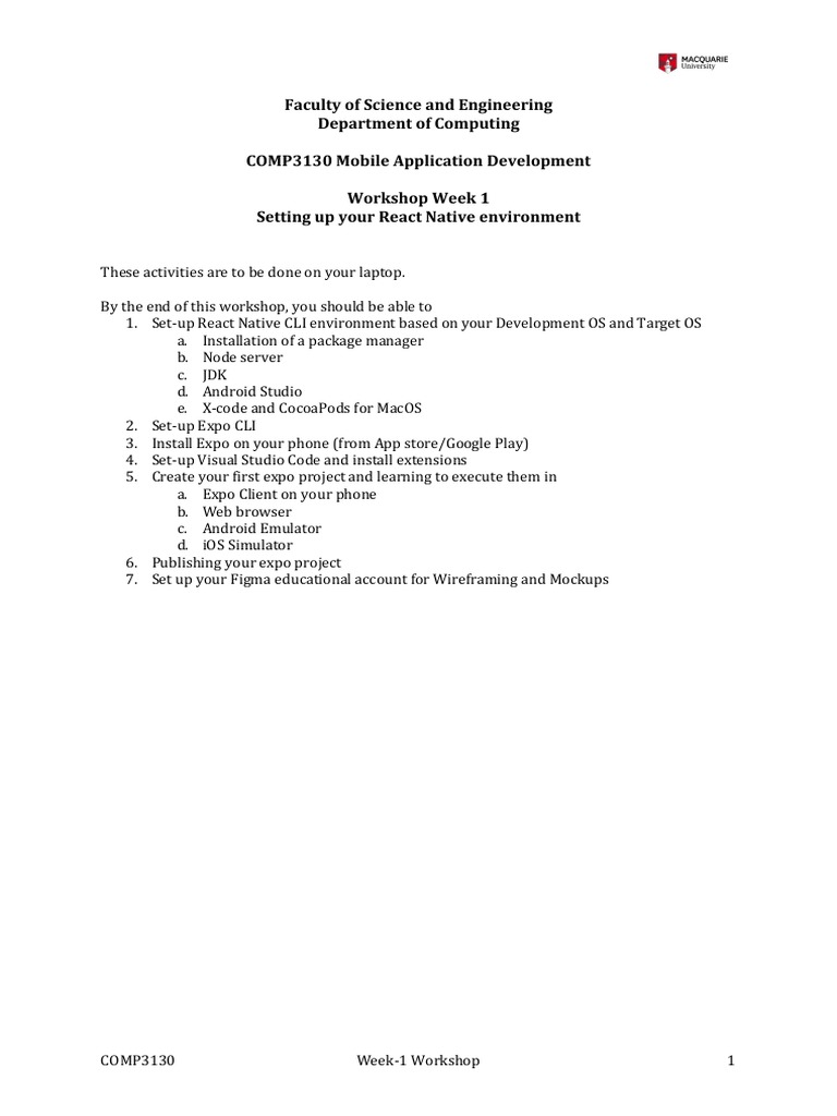 COMP3130 Week 1 Workshop | PDF | Android (Operating System) | Mac Os