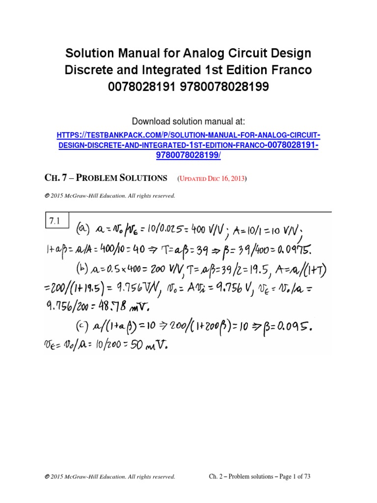 Analog Circuit Design Discrete and Integrated 1st Edition Franco Solutions Manual Download | PDF ...