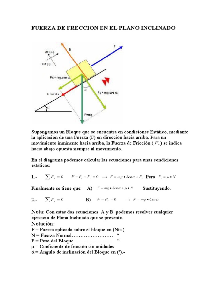 Fuerza Normal y Fricción en Plano Inclinado | PDF