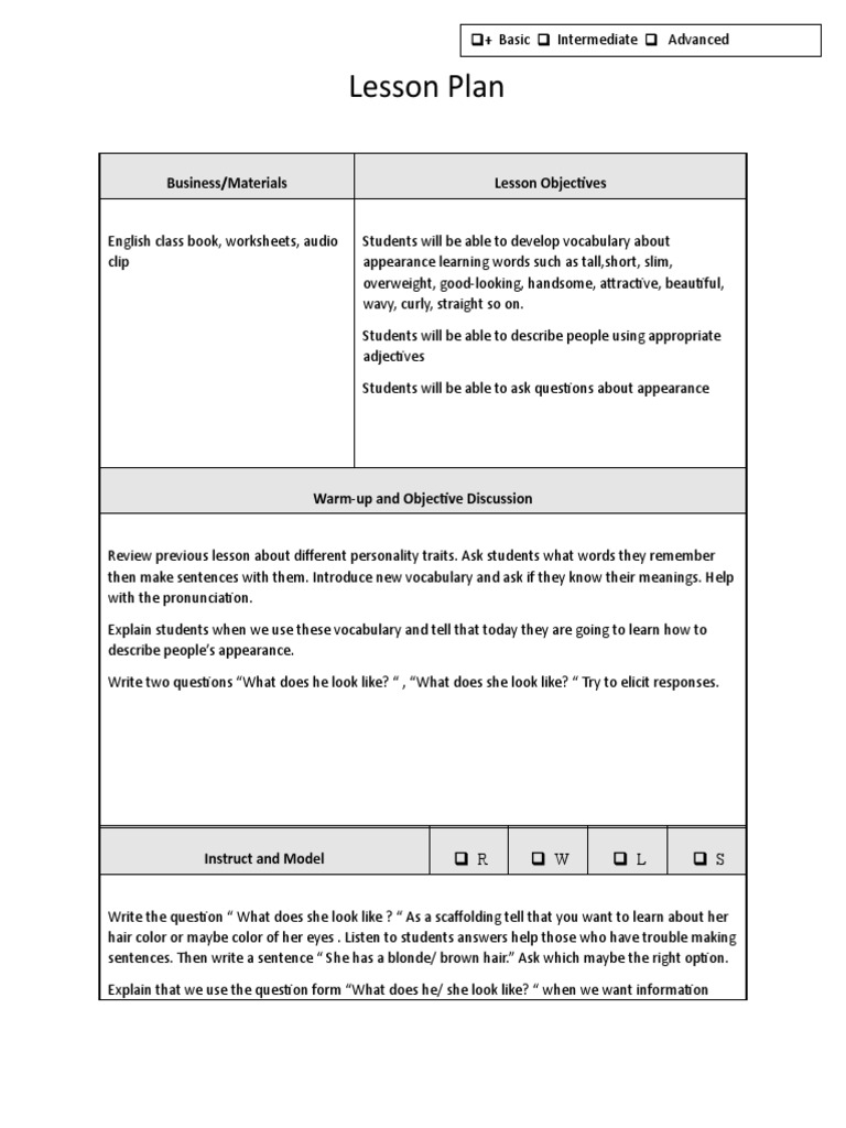 Lesson Plan List-Speaking | PDF | Vocabulary | Cognition