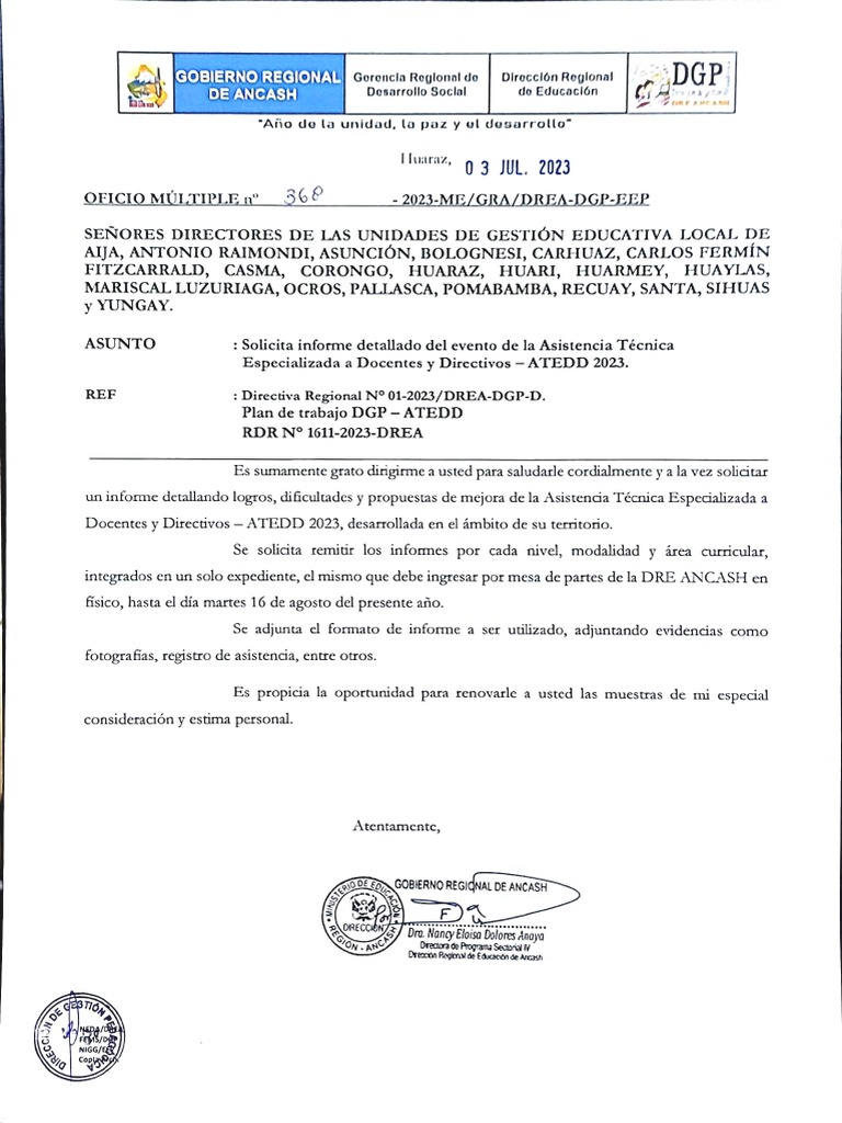 Oficio Solicitud de Informe Atedd | PDF