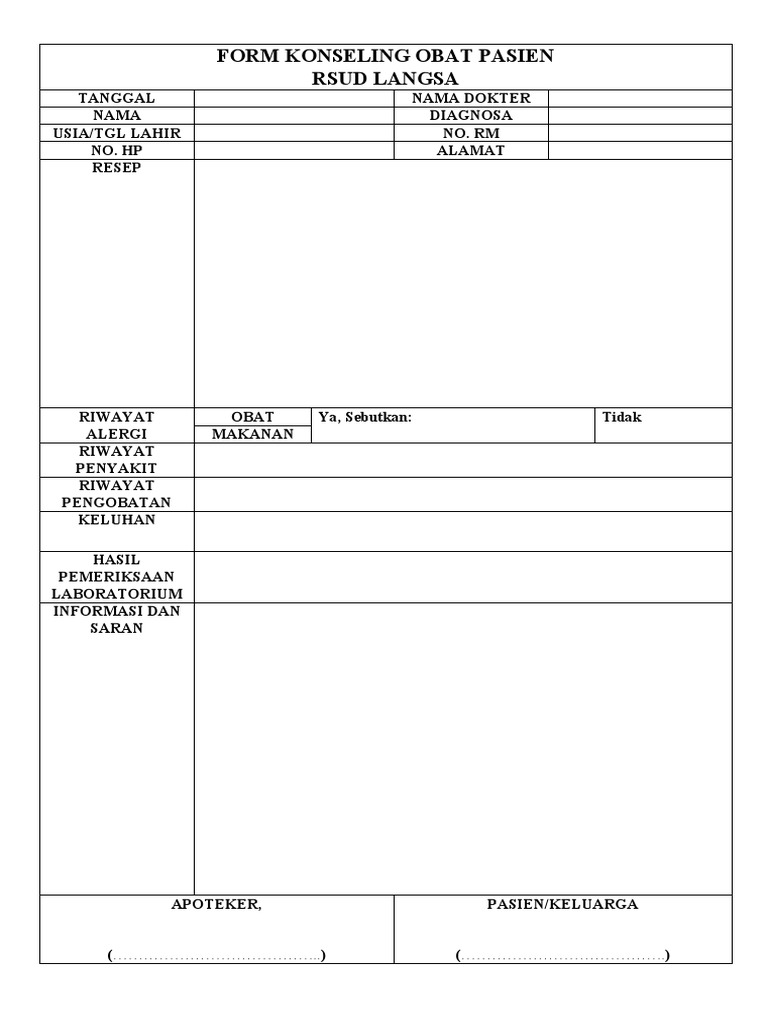 Form Konseling Obat Pasien RSUD Langsa | PDF