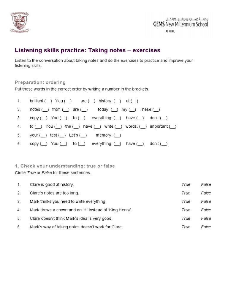 Listening Task 1-Exercises- Taking notes | PDF