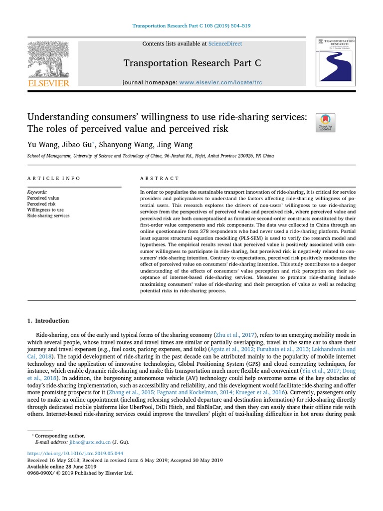 Understanding Consumers Willingness To Use Ride 2019 Transportation ...