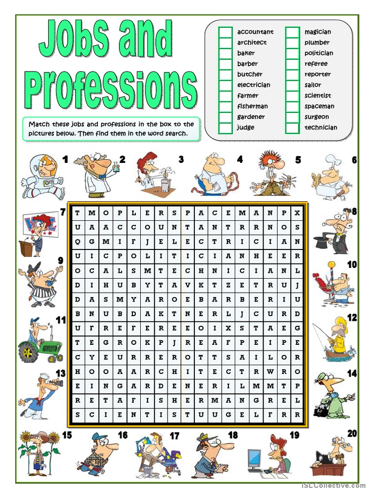 Jobs and Professions Wordsearch | PDF | Word Puzzles