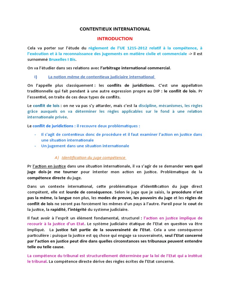 Cours - Contentieux International | PDF | Arbitrage | Compétence