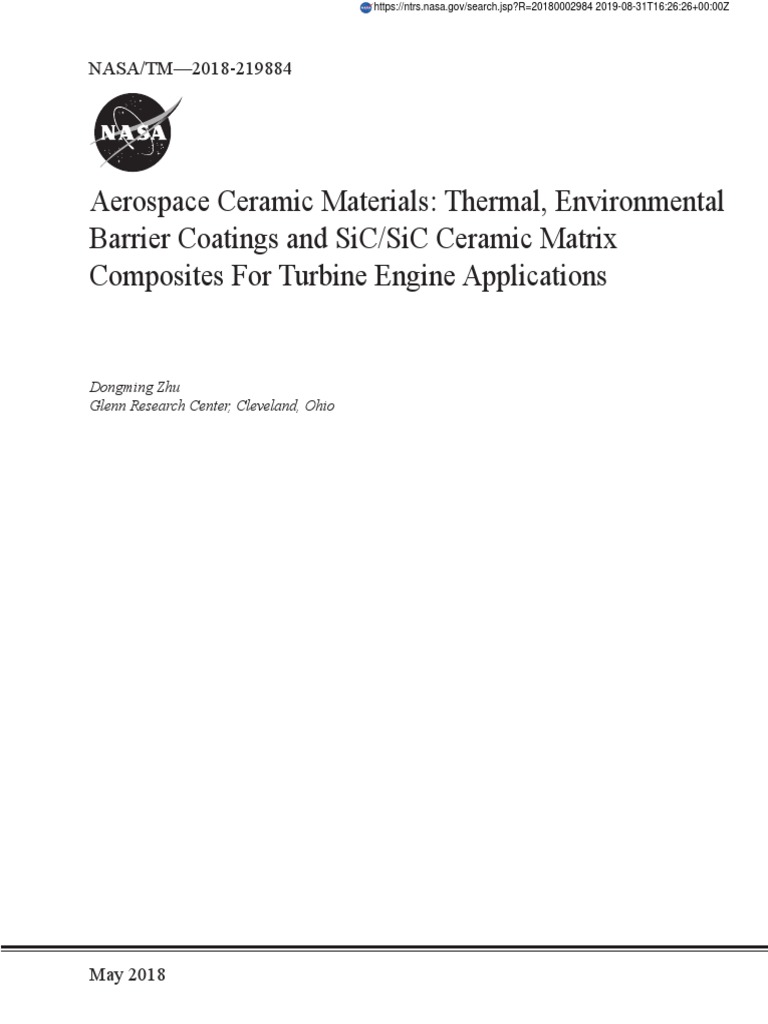 Aerospace Ceramic Materials: Thermal, Environmental Barrier Coatings and Sic/Sic Ceramic Matrix ...