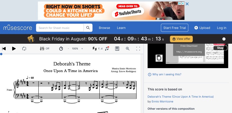Deborah's Theme - Ennio Morricone Sheet Music For Piano (Solo) - Musescore | PDF
