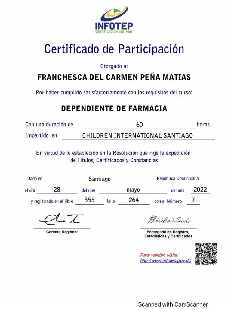 Certificado Infotep | PDF