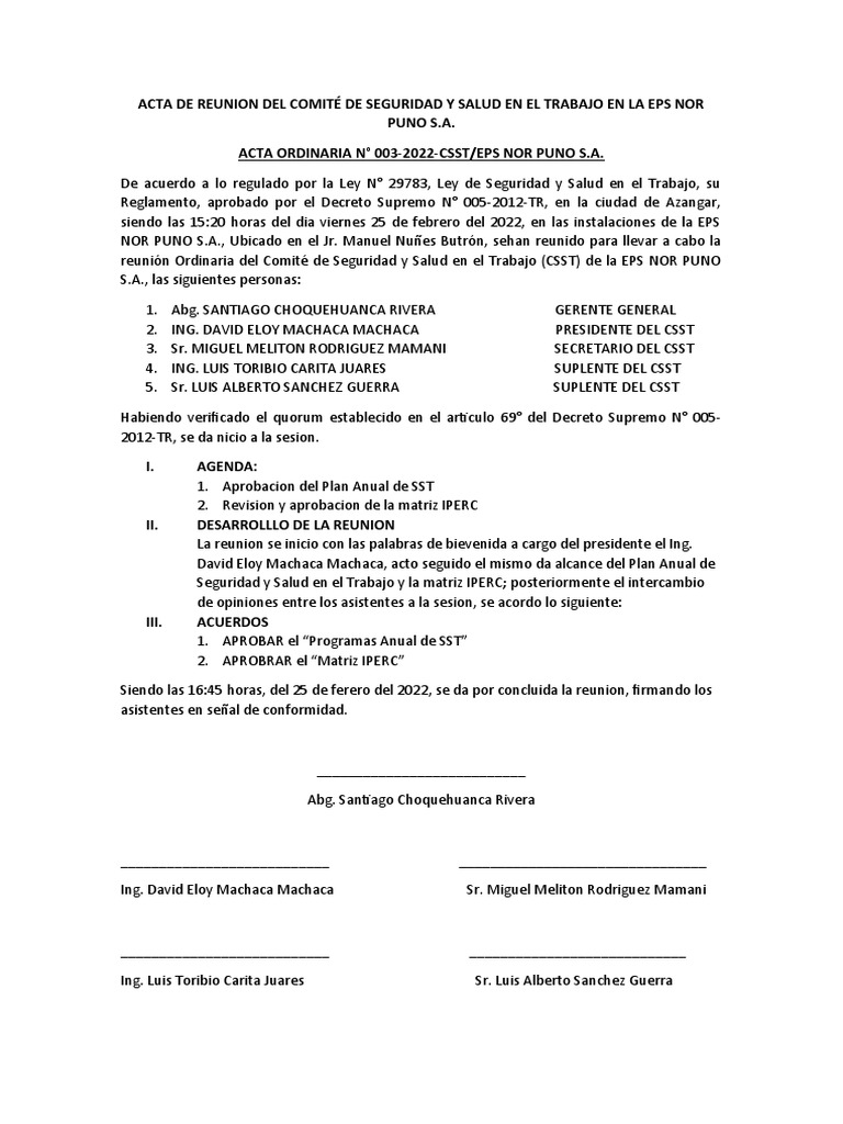 Acta de CSST | PDF | Gobierno