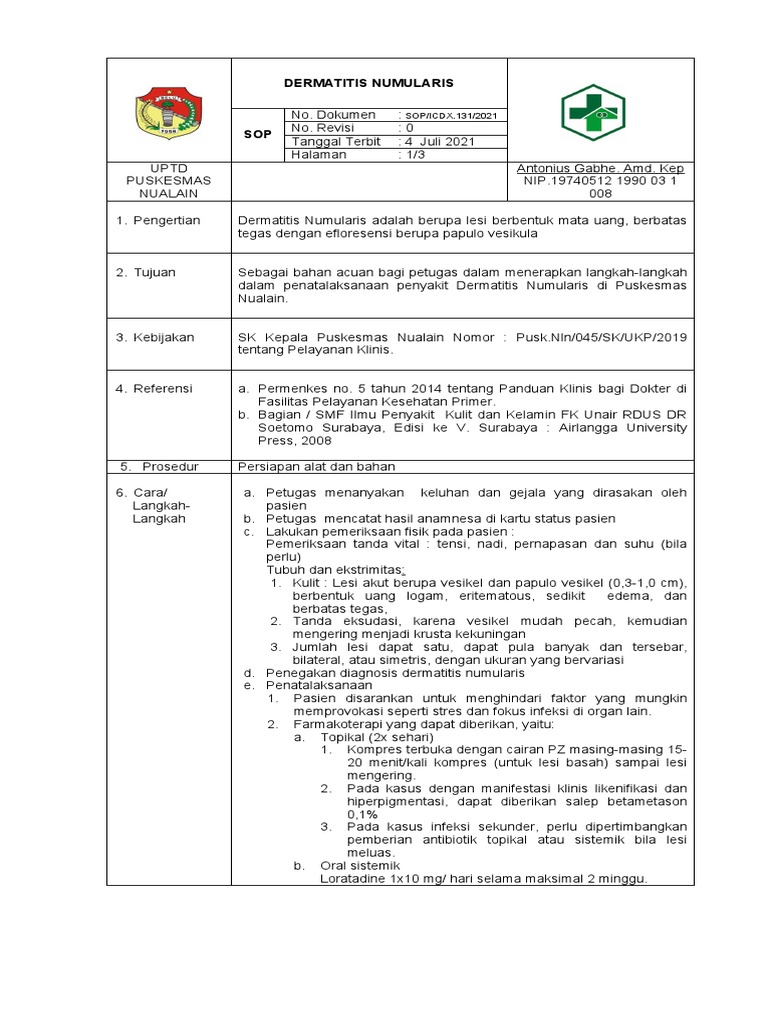 131. SOP DERMATITIS NUMULARIS | PDF