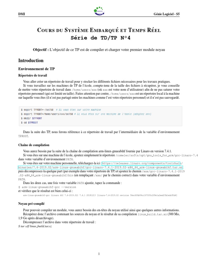 TD-TP de La Matière Système Embarqué Et Temps Réel - Série #4 | PDF