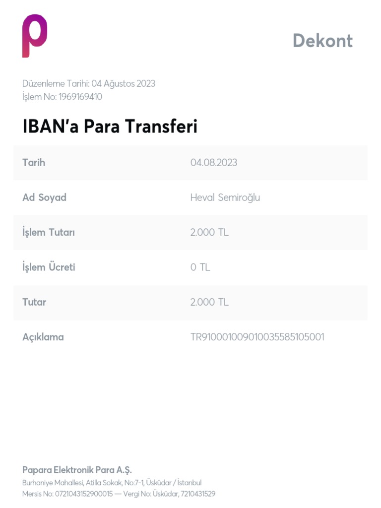 IBAN'a para Transferi: Dekont | PDF