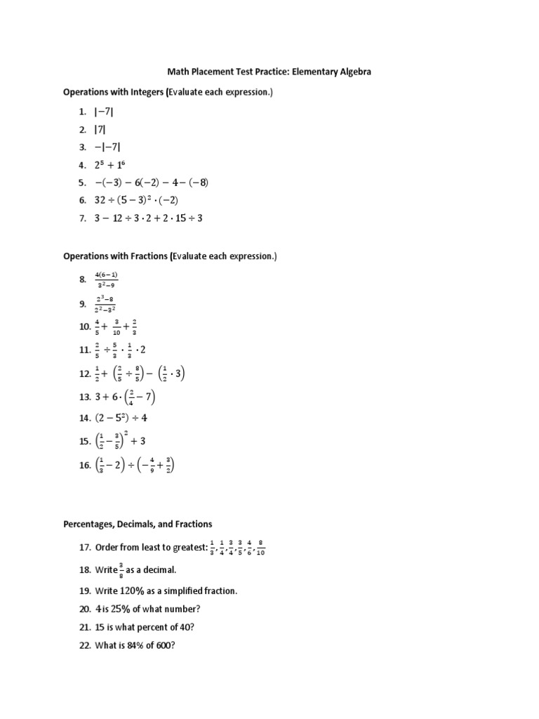 Elementary Algebra Practice | PDF
