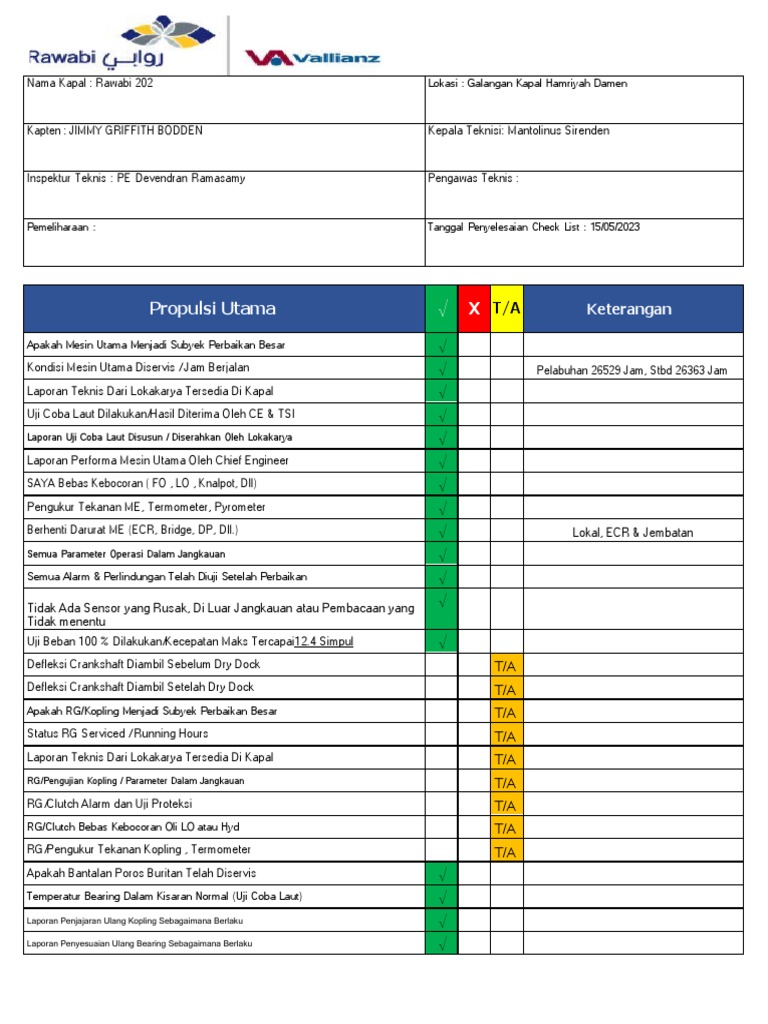 Inspection Sheet - PORT ENGINEER (Version 1) .En - Id | PDF