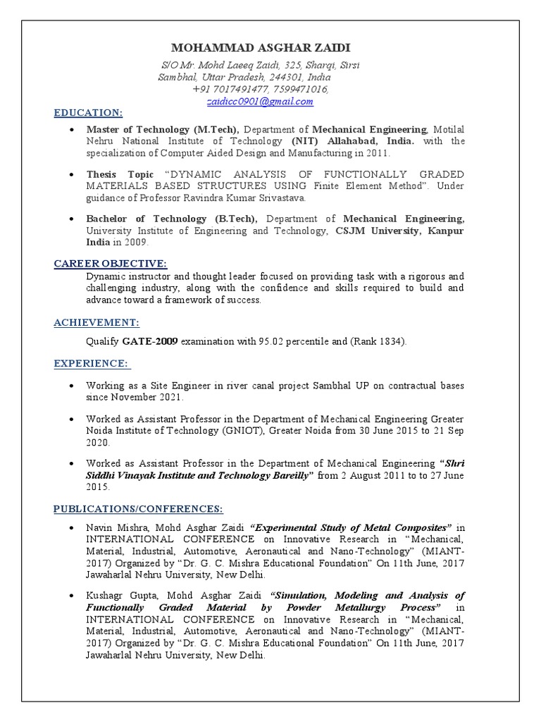 Mohammad Asghar Zaidi CV | PDF
