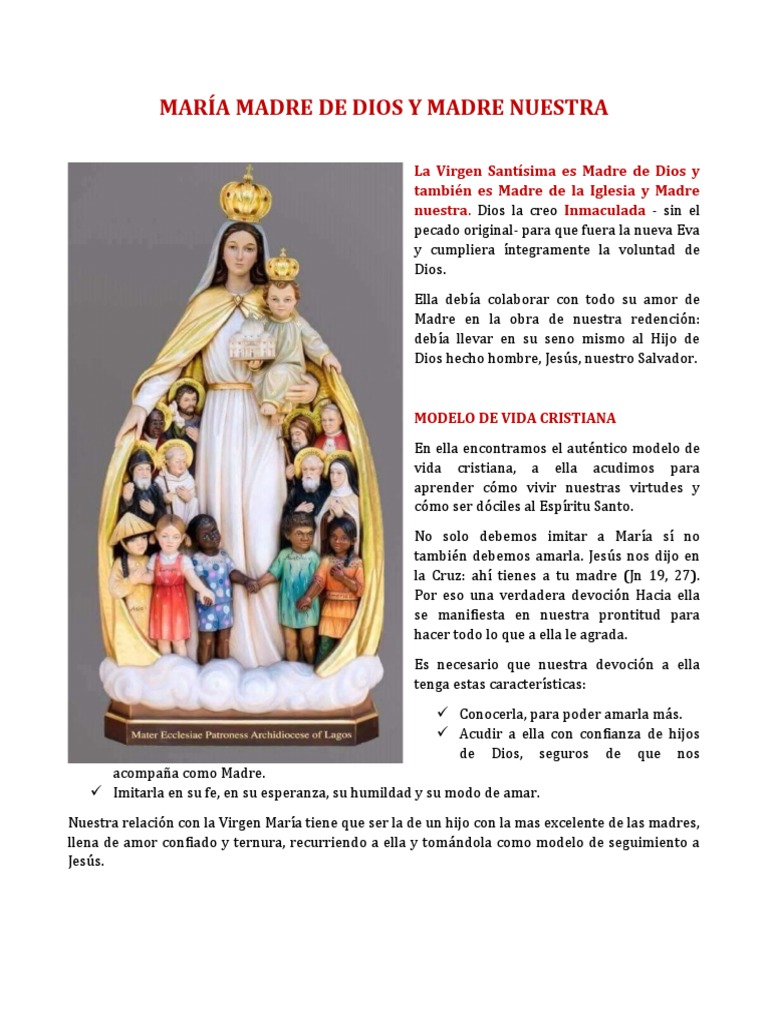 Virgen Madre de Jesús y de La Iglesia.. | PDF | María, madre de Jesús | Creencia religiosa y ...