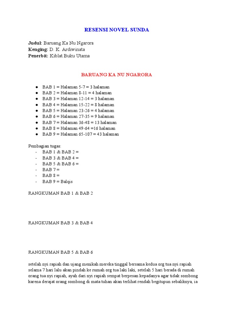 Resensi Novel Sunda Barorang Kanu Ngora | PDF