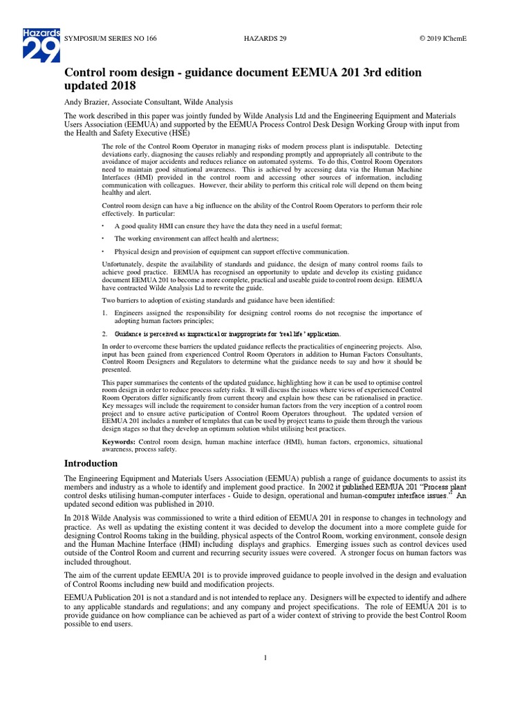 Control Room Design - Guidance Document EEMUA 201 3rd Edition Updated ...