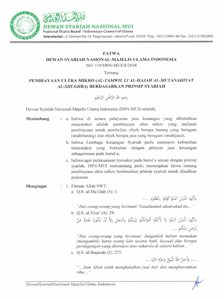 FATWA DSN MUI Pembiayaan Ultra Mikro Berdasarkan Prinsip Syariah | PDF