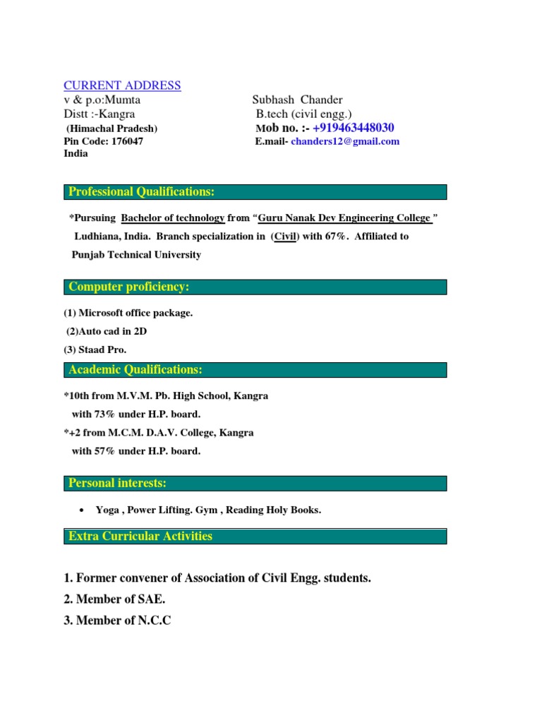 Subhash Resume | PDF | Science And Technology | Engineering