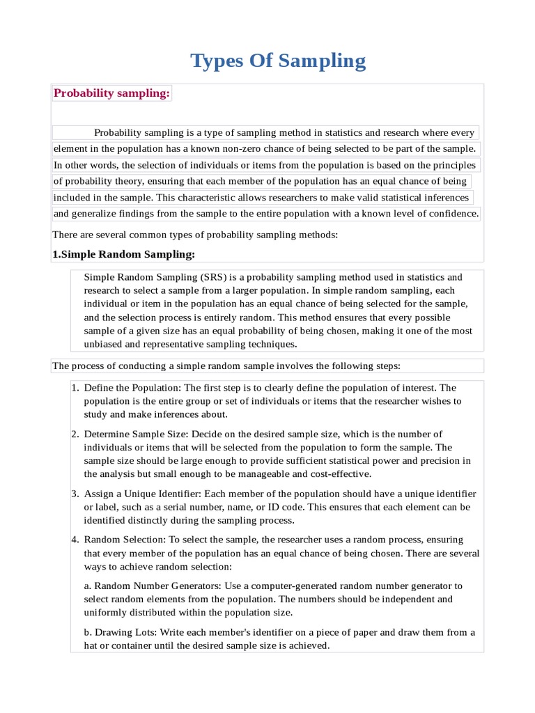 Types of Sampling | PDF | Sampling (Statistics) | Stratified Sampling Types of Sampling | PDF | Sampling (Statistics) | Stratified Sampling