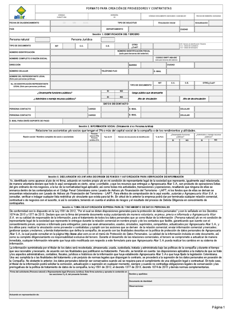 Formato Creacion Proveedores | PDF