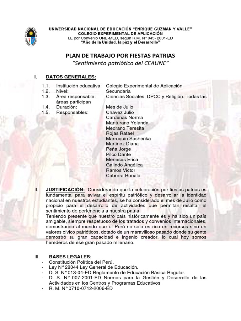 Plan de Trabajo Por Fiestas Patrias-1 | PDF