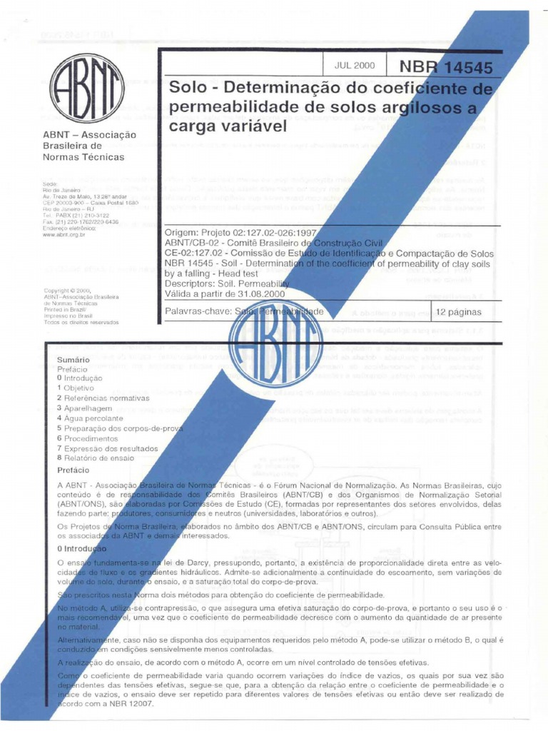 NBR_14545_Ensaio de Permeabilidade - Laboratorio | PDF