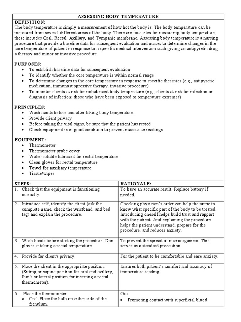 Assessing Body Temperature | PDF | Rectum | Health Sciences