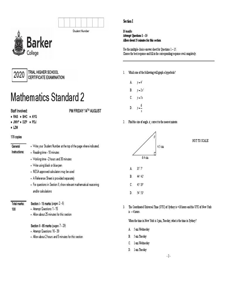 Barker 2020 Standard Maths Trials & Solutions | PDF | Taxes | Quartile