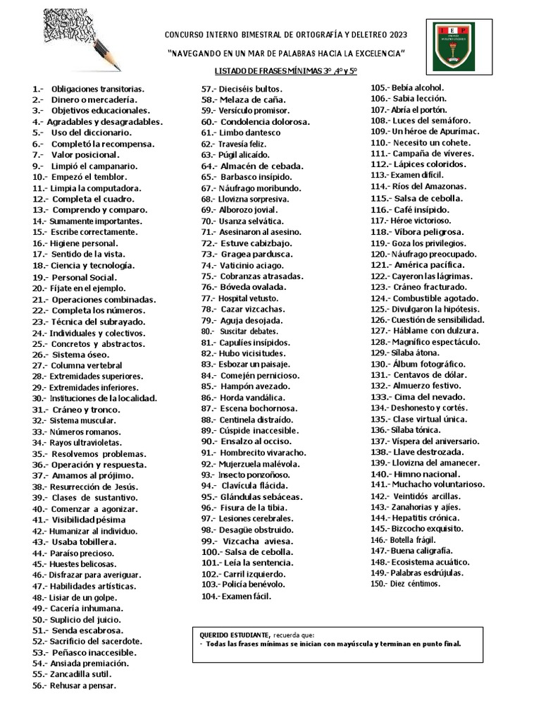 Listado de Frases 3°,4°,5° Aac | PDF