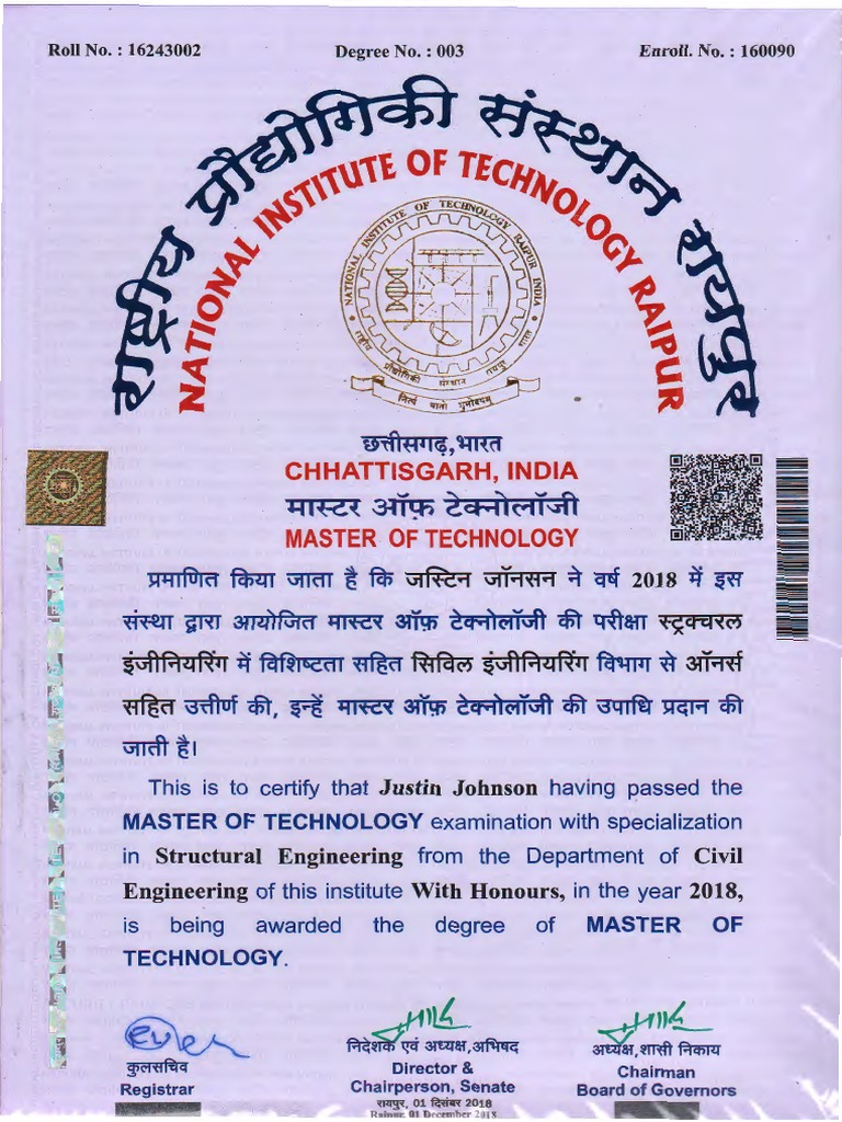 Certificate M.tech. | PDF