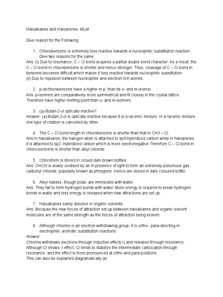 Haloalkanes and Haloarenes - MLM | PDF