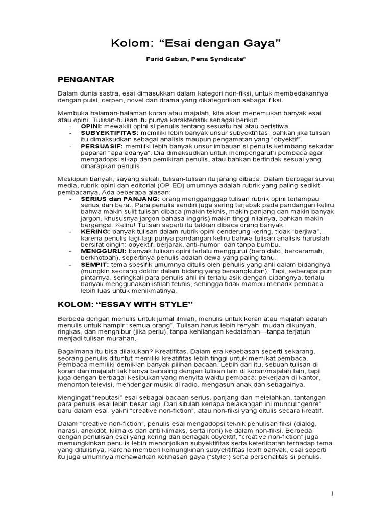 Teknik Penulisan Kolom | PDF