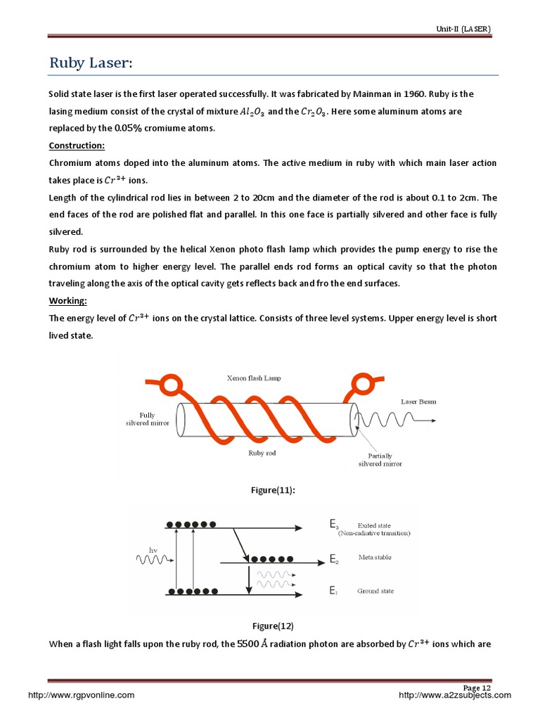 12 Extracted Notes Physics Unit 2 Laser | PDF