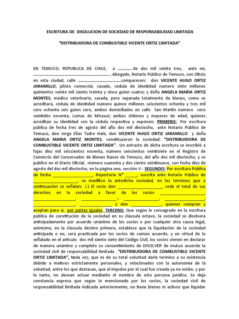 Escritura de Disolucion de Sociedad de Responsabilidad Limitada | PDF | Sociedad | Justicia