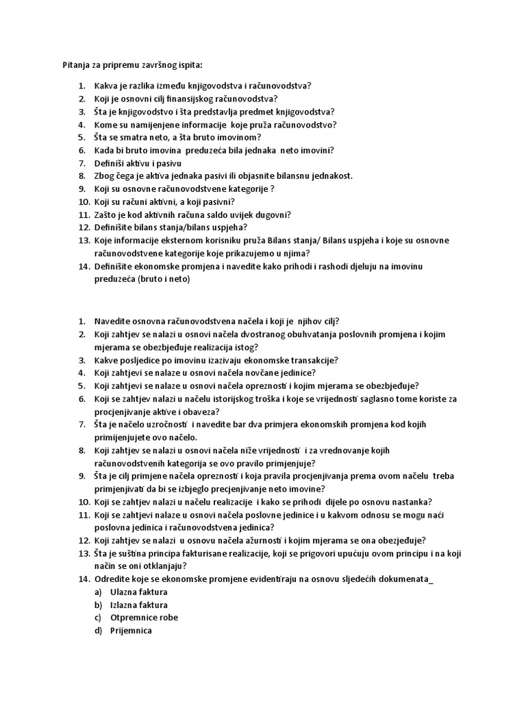 Pitanja Za Pripremu Zavrå¡nog Ispita 2022 PG 2 | PDF