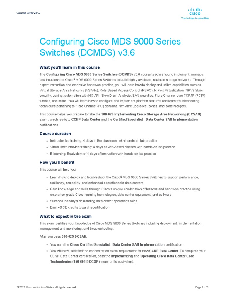 Configuring Cisco Mds 9000 Series Switches Dcmds | PDF | Network Switch ...