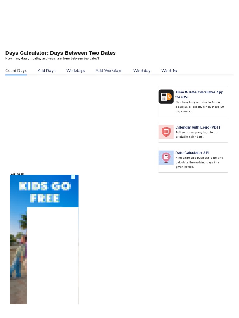 Days Calculator: Days Between Two Dates: Add Days Workdays Add Workdays ...