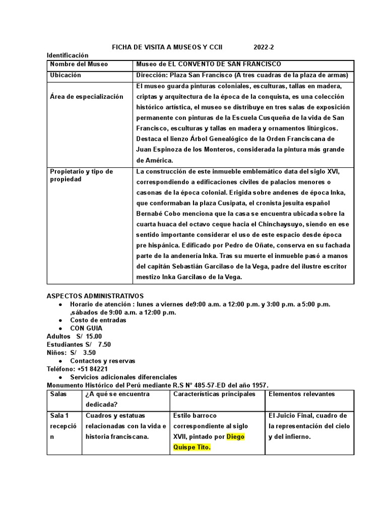 Ficha de Visita A Museos y Ccii 2022 | PDF | Ciencias sociales