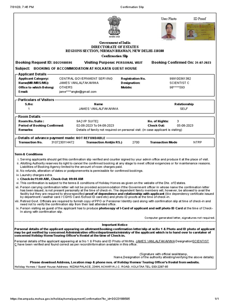 Confirmation Slip | PDF | Identity Document