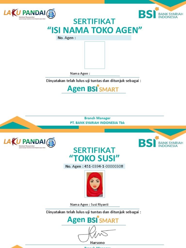 Sertifikat Agen BSI SMART | PDF | Pengelolaan Keuangan & Uang