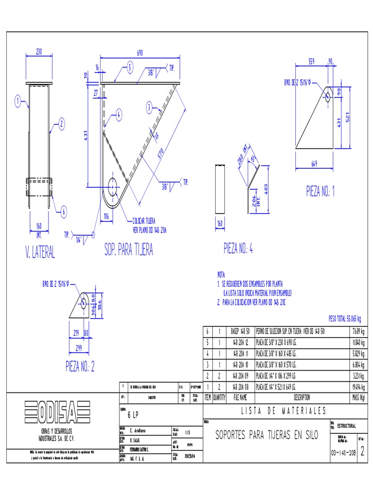 Sop. para Tijera V. Lateral: Pieza No.: 1 | PDF
