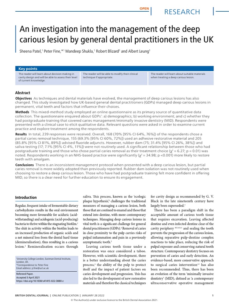 An Investigation Into The Management of Deep Carious Lesions by GDP in ...