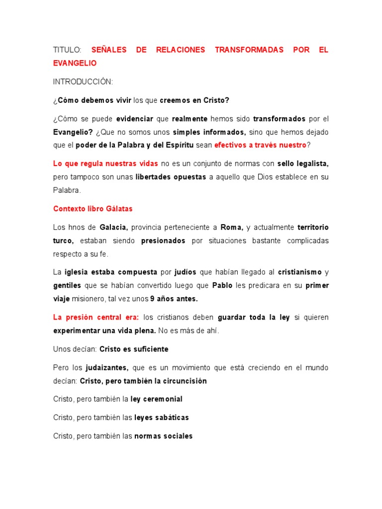 Señales de Relaciones Transformadas Por El Evangelio | PDF | Cristo ...
