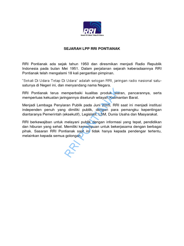 Sejarah LPP Rri Pontianak | PDF | Politik | Perjalanan