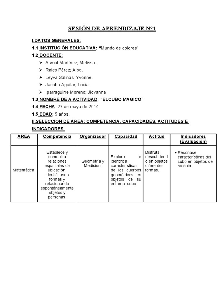 sesion listo DEL CUBO PARA 5 AÑOS | PDF | Salón de clases | Modificación de comportamiento