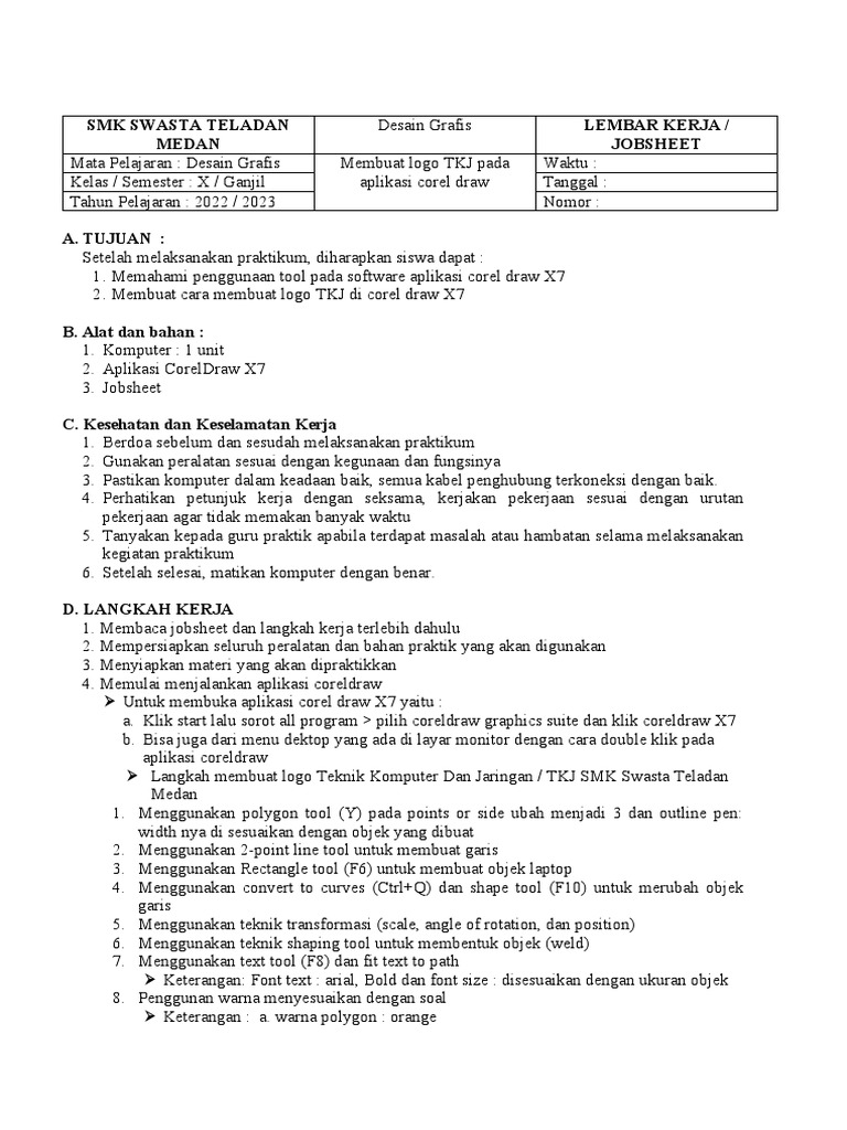 Jobsheet 7 Langkah Membuat Logo TKJ | PDF
