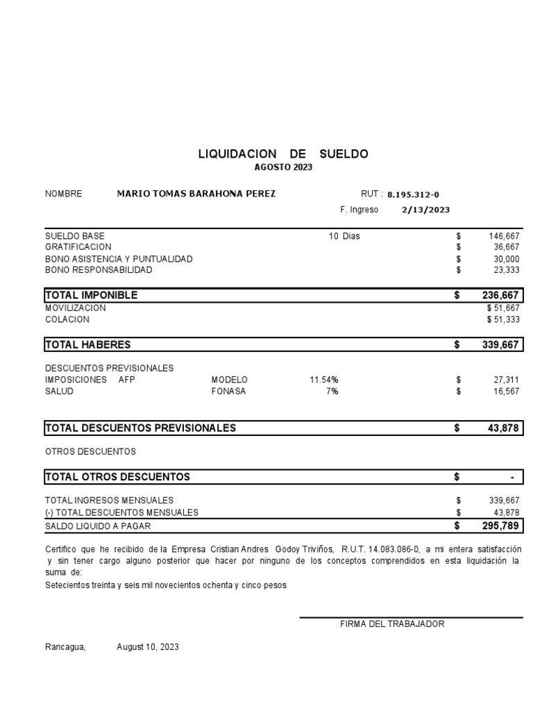 Formato Liquidaciones | PDF